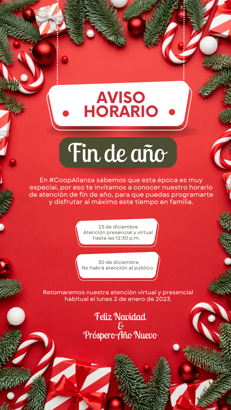 Conoce nuestros horarios de atención de Fin de año | becoop